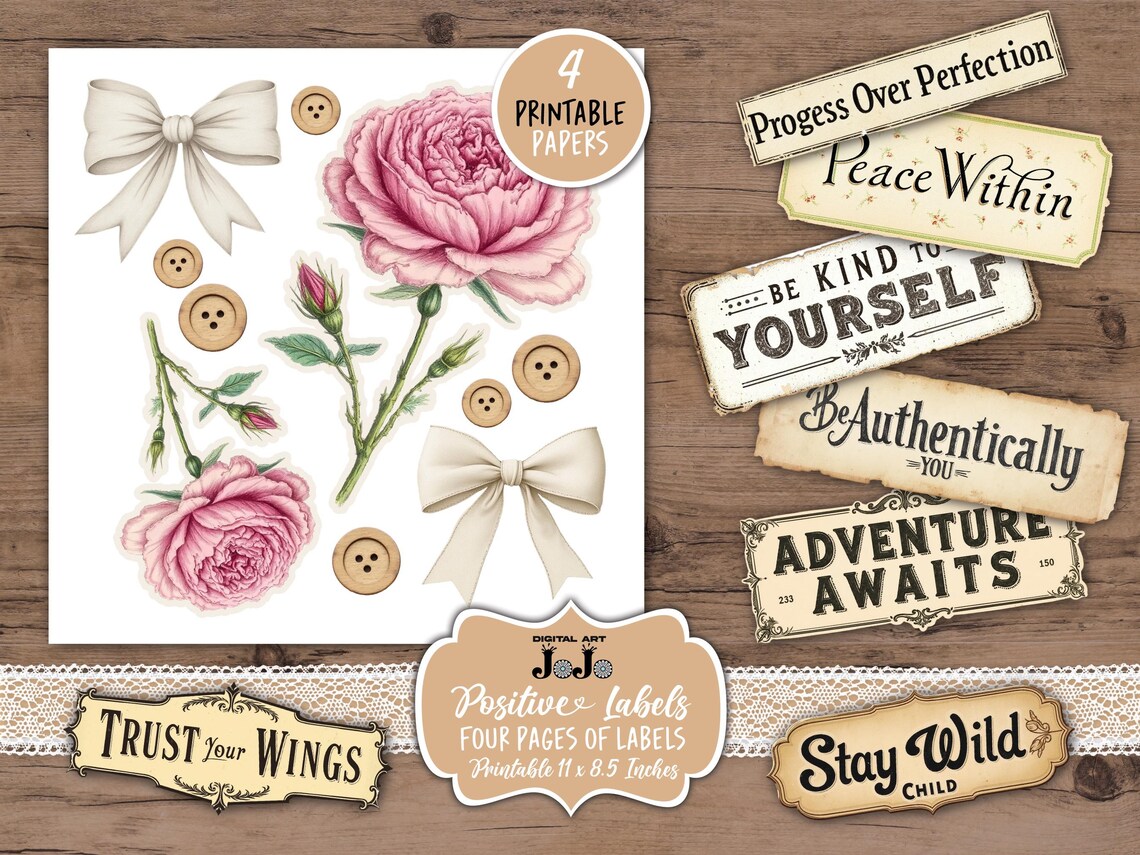Positive Inspiration Word Labels Printable, Grungy Vintage Text ...