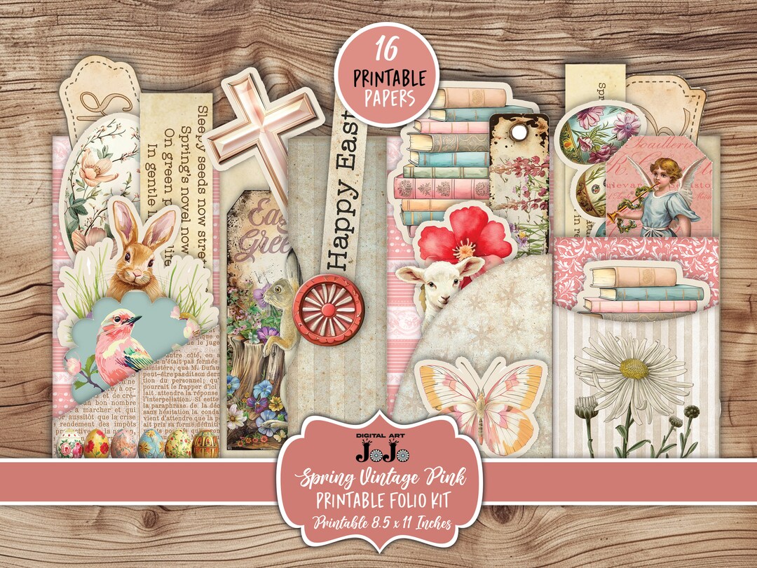 Spring Junk Journal Folio Printables, Scrapbook Easter Digital Wallet ...