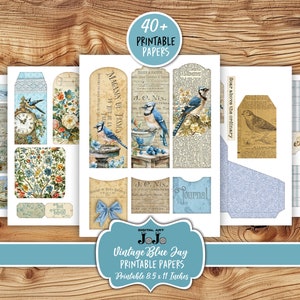 Birds Junk Journal Kit, Digital Nature Papers, Blue Jay Pages, Vintage ...