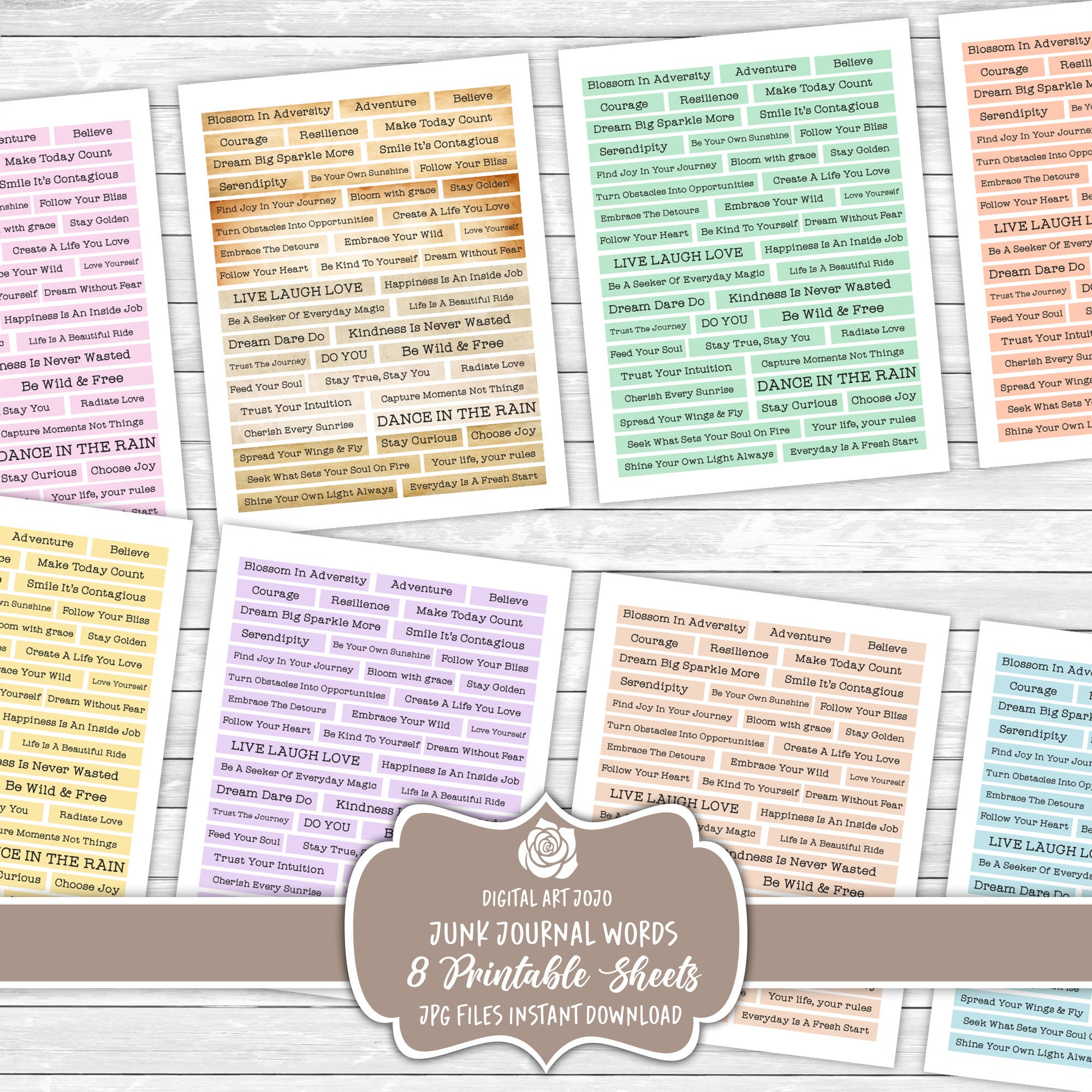 Junk Journal Word Labels, Scrapbook Printable Digital Quotes, Collage ...
