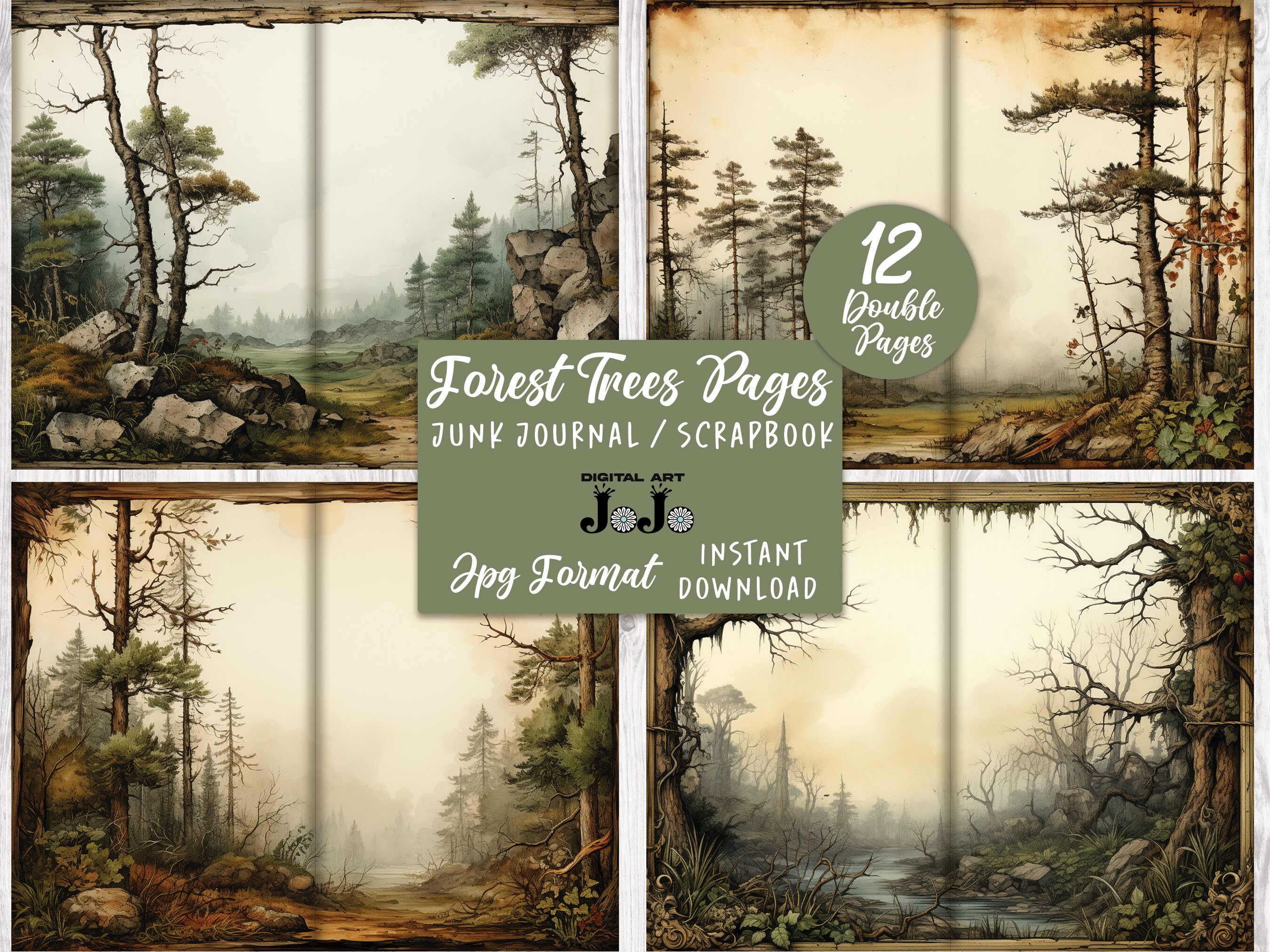 Vintage Forest Junk Journal Printable Papers Vintage Trees - Etsy