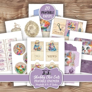 Cats Junk Journal Ephemera Kit, Whimsical Shabby Chic Scrapbook ...