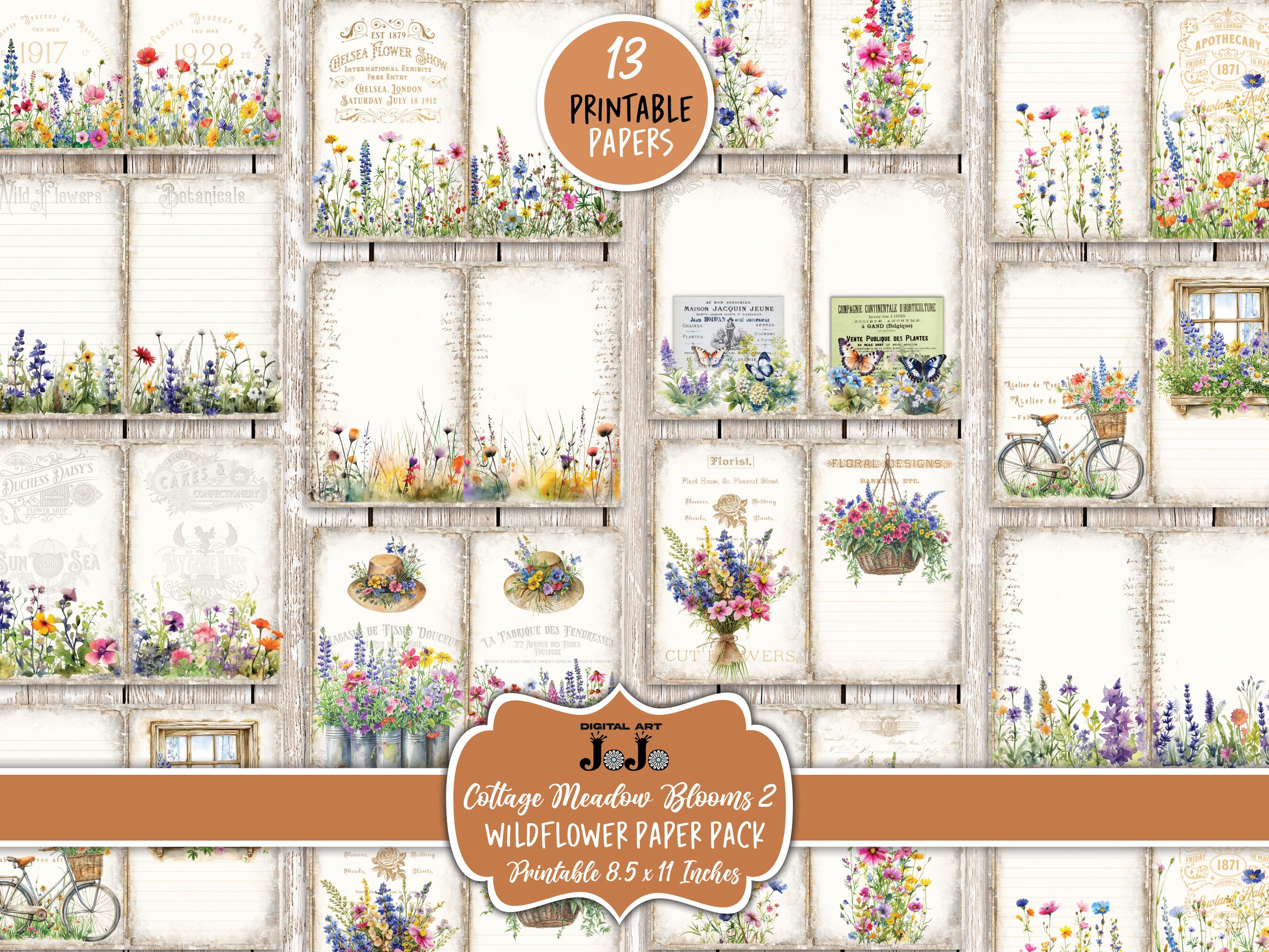 Wildflowers Junk Journal Printable Papers, Vintage Floral Pages, Boho ...