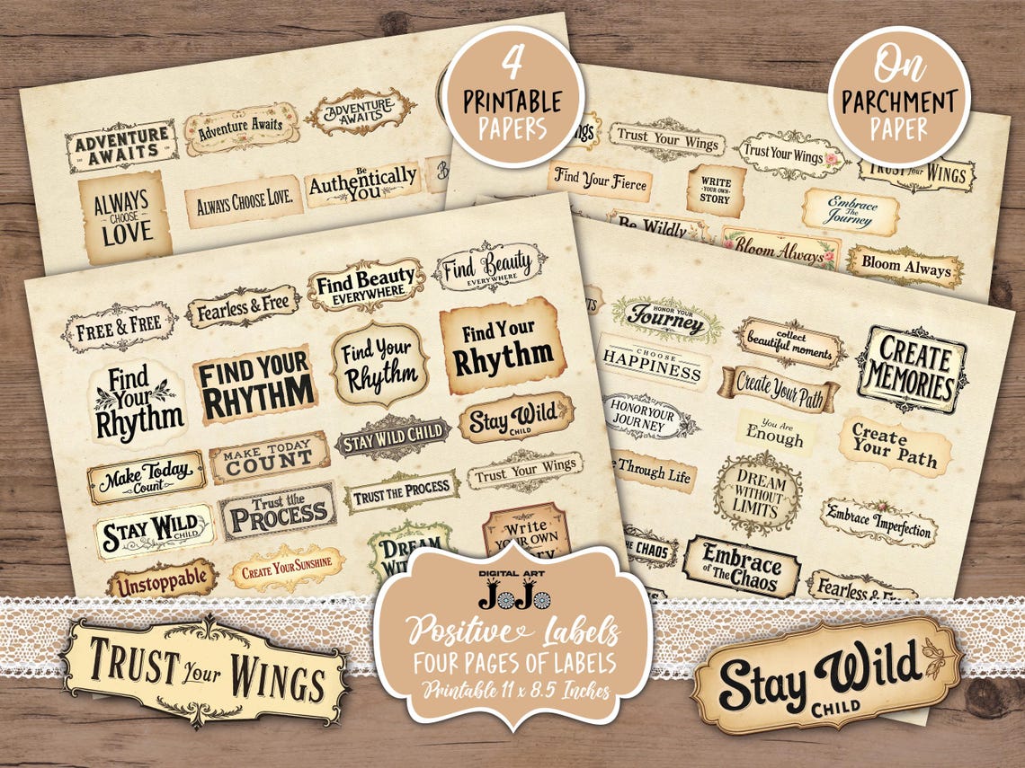 Positive Inspiration Word Labels Printable, Grungy Vintage Text ...