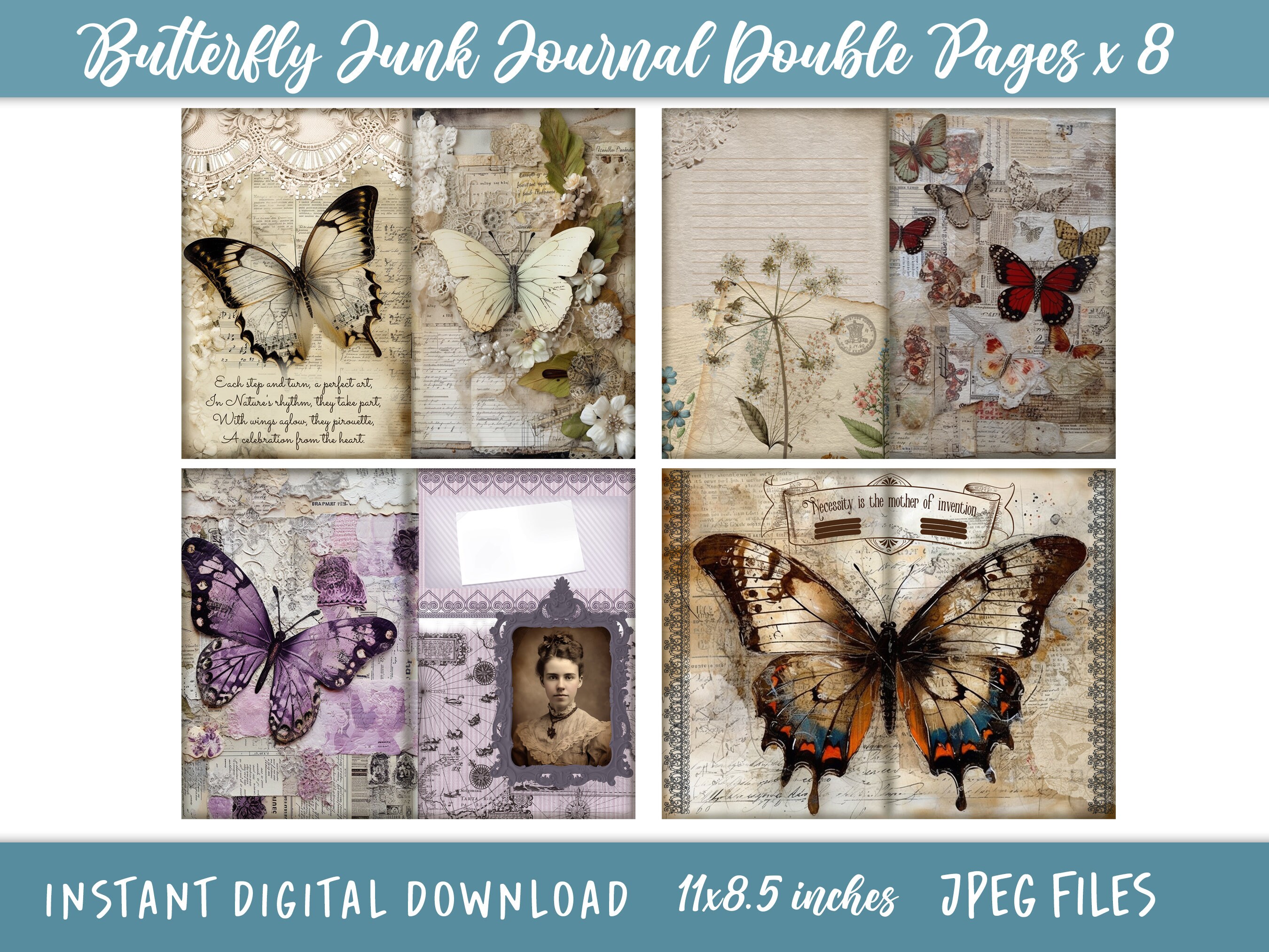 Junk Journal Printable Butterflies, Butterfly Junk Journal Kit, Junk ...