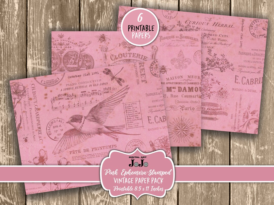 Pink Junk Journal Papers Kit, Printable Floral Scrapbook Pages Set ...
