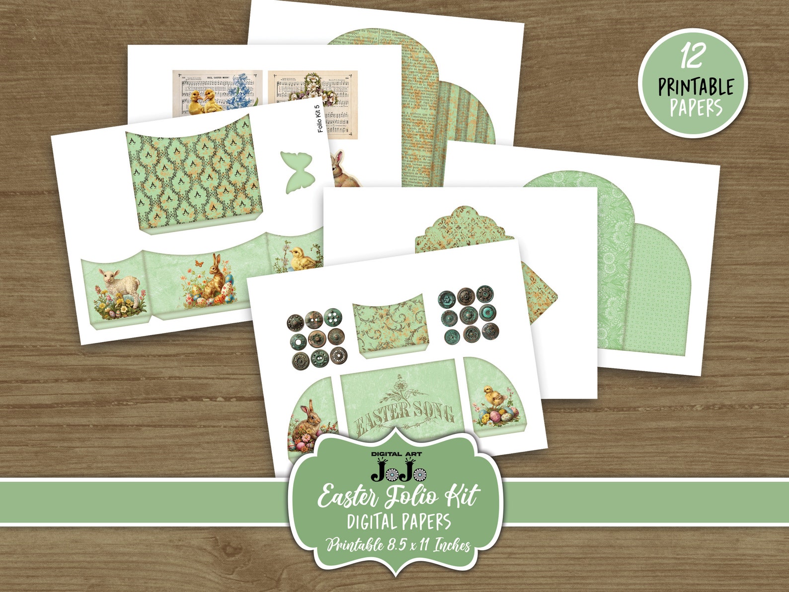 Easter Junk Journal Folio Printables, Scrapbook Bunny Digital Wallet ...