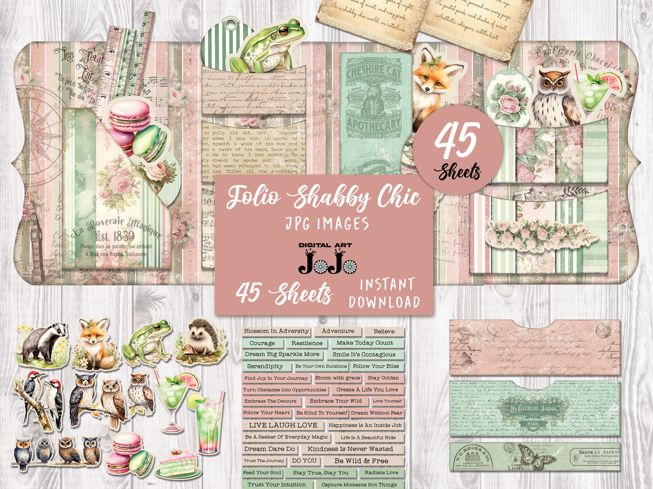 Digital Junk Journal Folio Printable Kit, Shabby Chic Papers, Handmade ...