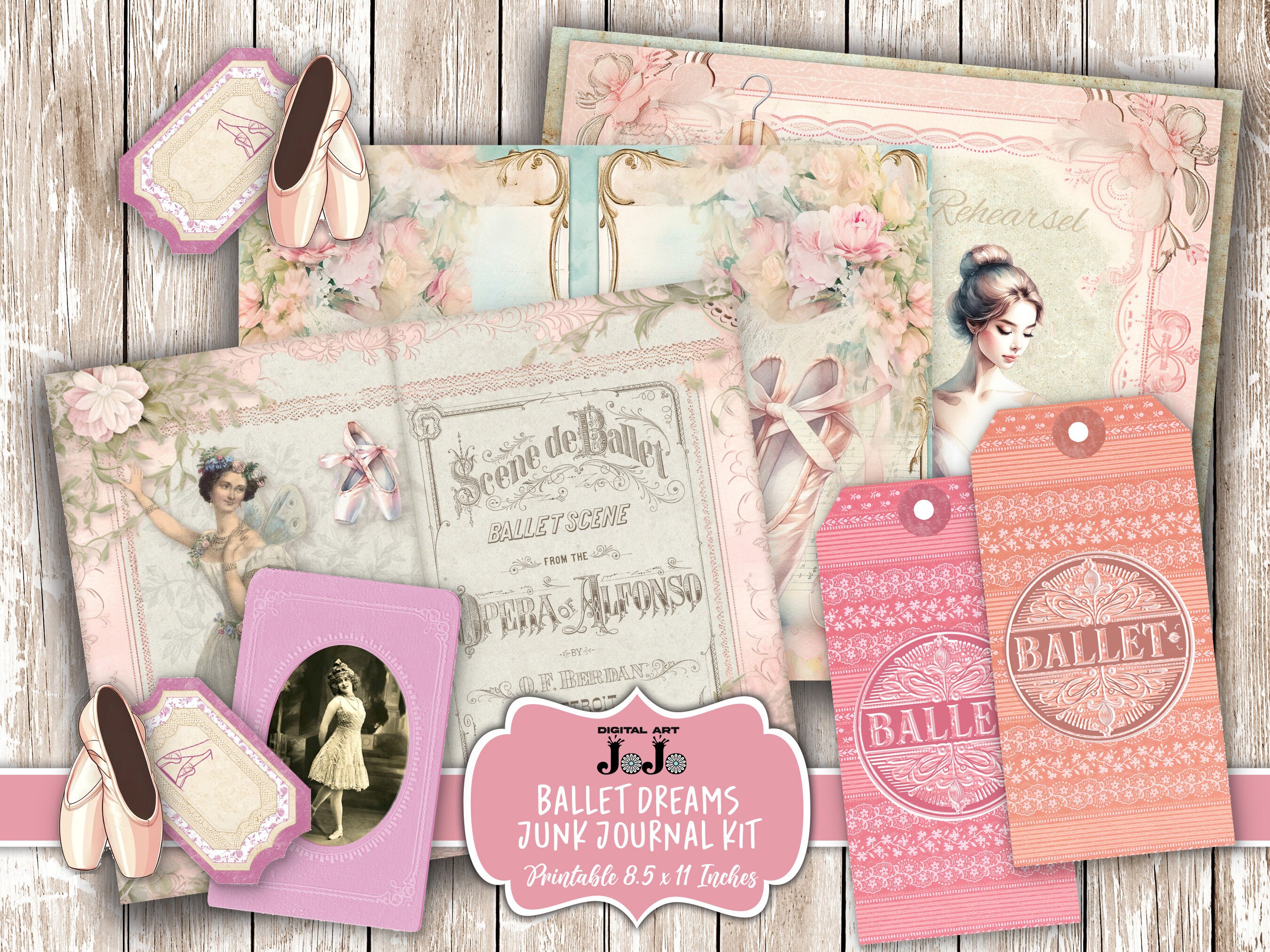 Ballet Junk Journal Kit, Ballerina Vintage Papers, Dance Handmade Pages ...