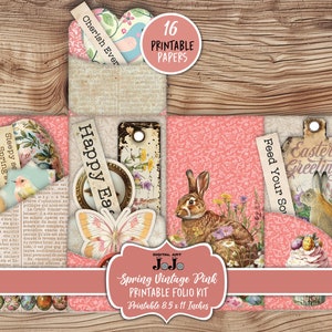 Spring Junk Journal Folio Printables, Scrapbook Easter Digital Wallet, Simple Craft Kit, Gift ...