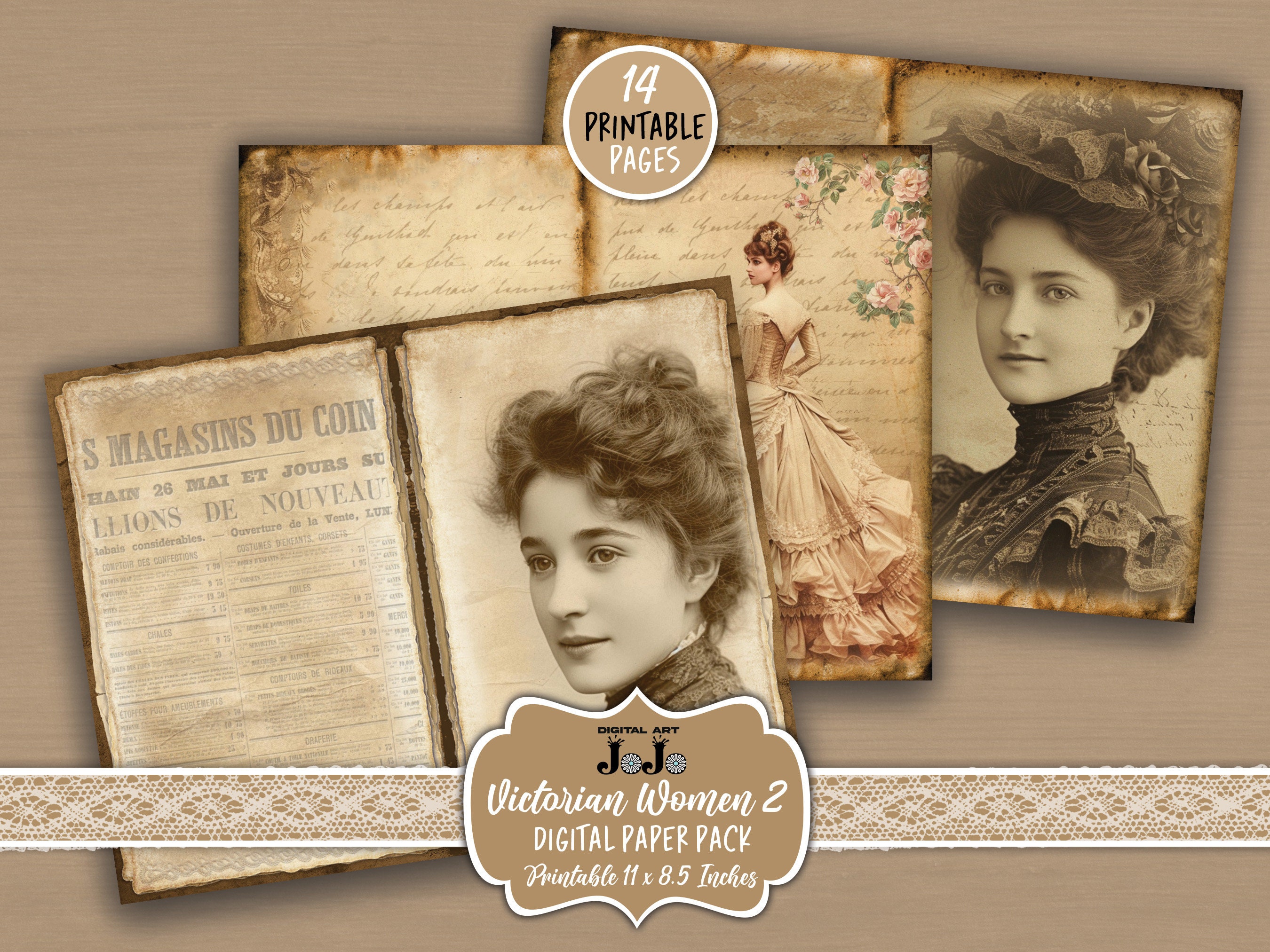 Victorian Woman Junk Journal Pages, Vintage Digital Papers Pack ...