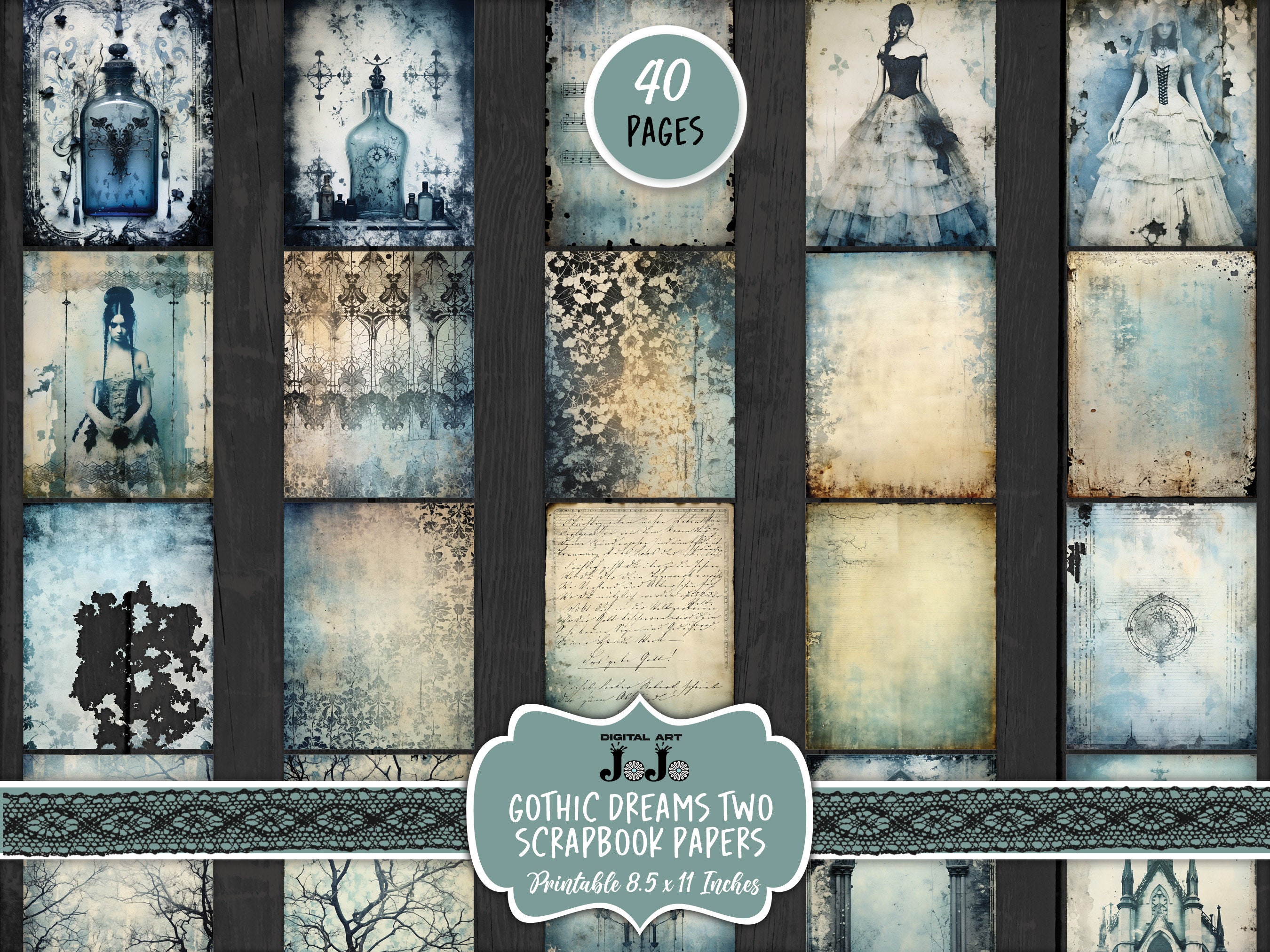 Gothic Junk Journal Pages, Scrapbooking Papers Kit, Collage Sheets ...