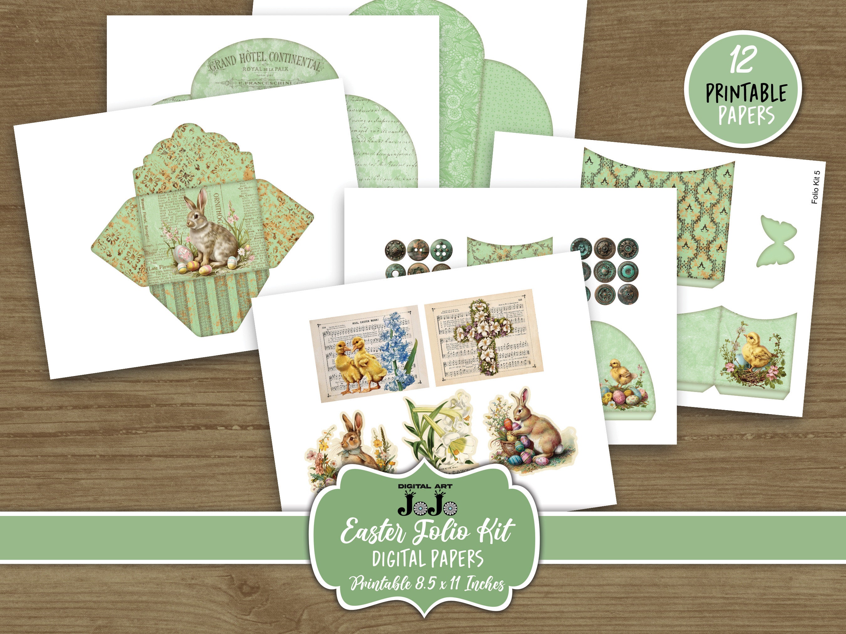 Easter Junk Journal Folio Printables, Scrapbook Bunny Digital Wallet ...