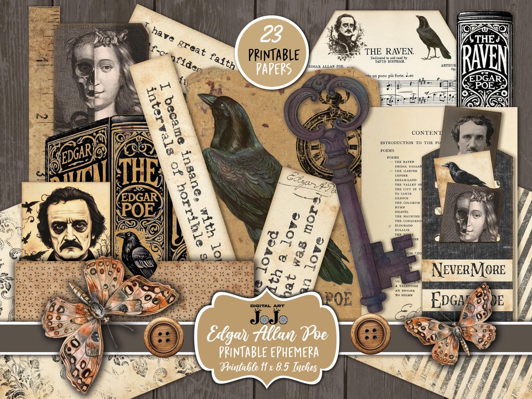 Edgar Allan Poe Ephemera, Junk Journal Embellishment Kit, Printable ...