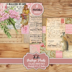 Vintage Pink Collage Kit, Junk Journal, Scrapbooking, Printable Sheets ...