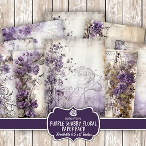 Vintage Purple Floral Digital Pages, Lilac Printable Scrapbook Papers ...