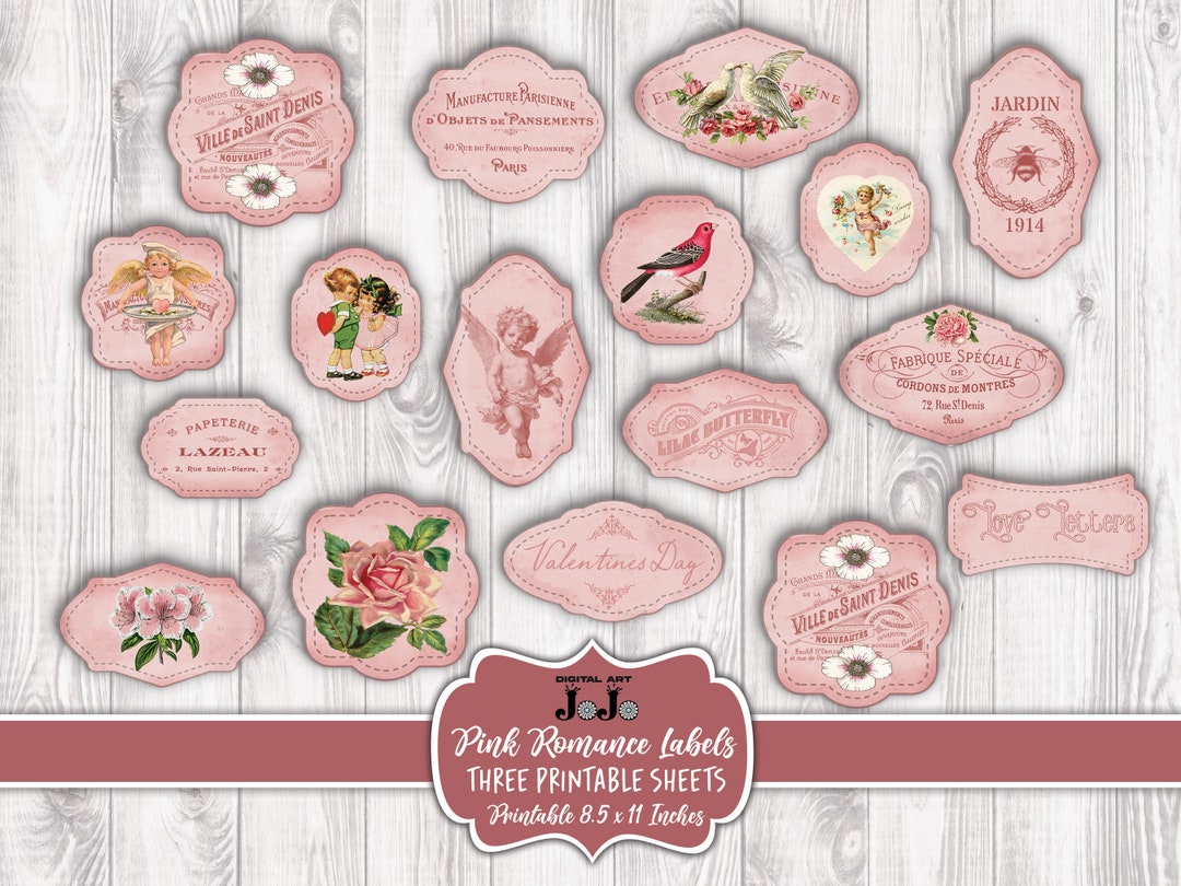 Valentine's Day Junk Journal Labels, Romantic Printable Words, Pink ...