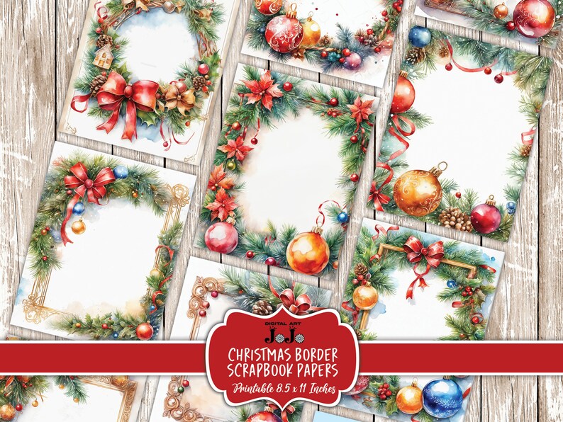 Christmas Borders Printable Scrapbook Pages Pack, Digital Junk Journal ...