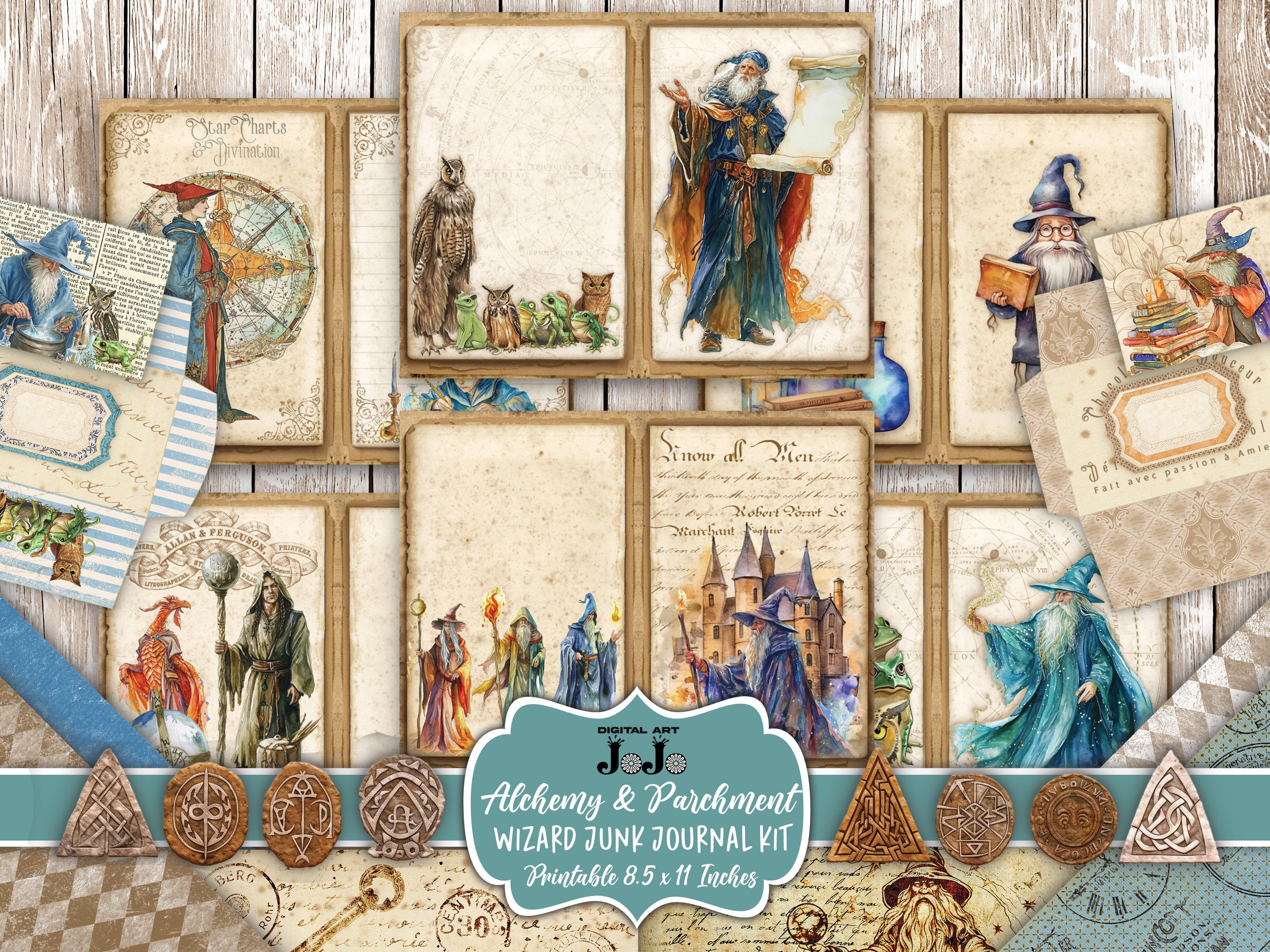 Wizard Junk Journal Kit, Printable Academia Pages, Scrapbook Paper Set ...