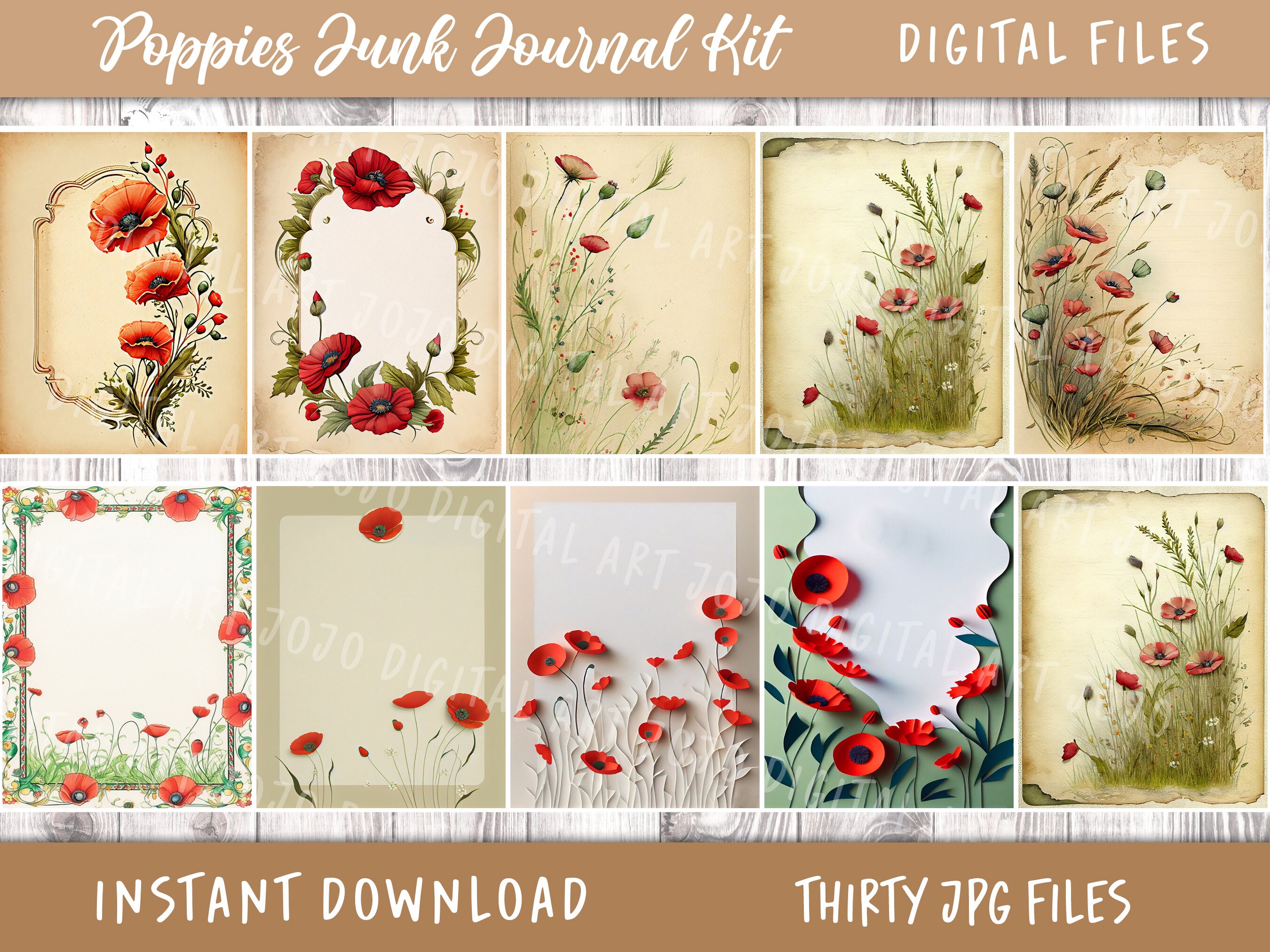 Poppies Junk Journal Craft Kit Printable Pages Red Poppy - Etsy