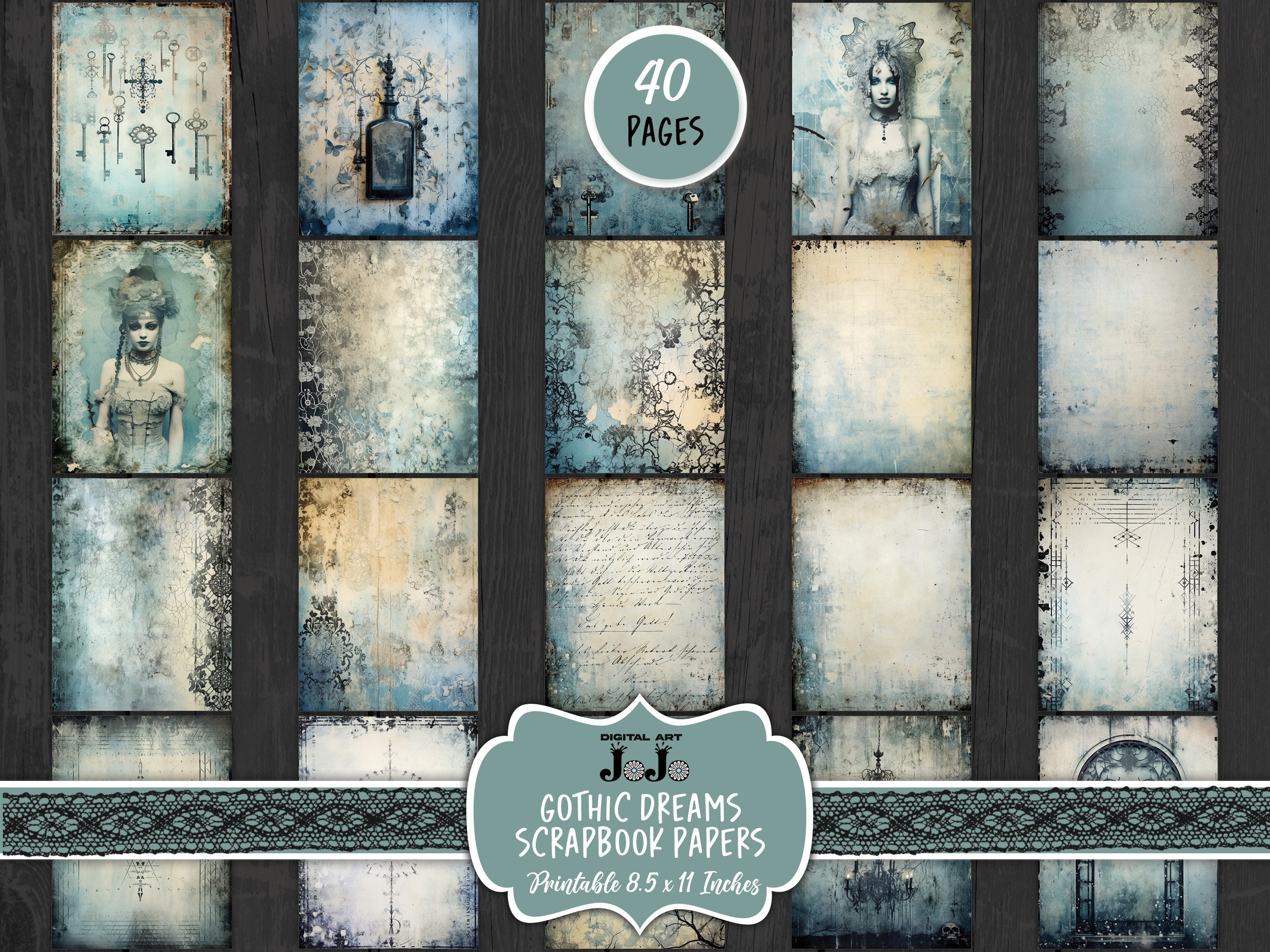 Gothic Junk Journal Pages, Scrapbooking Papers Kit, Collage Sheets ...