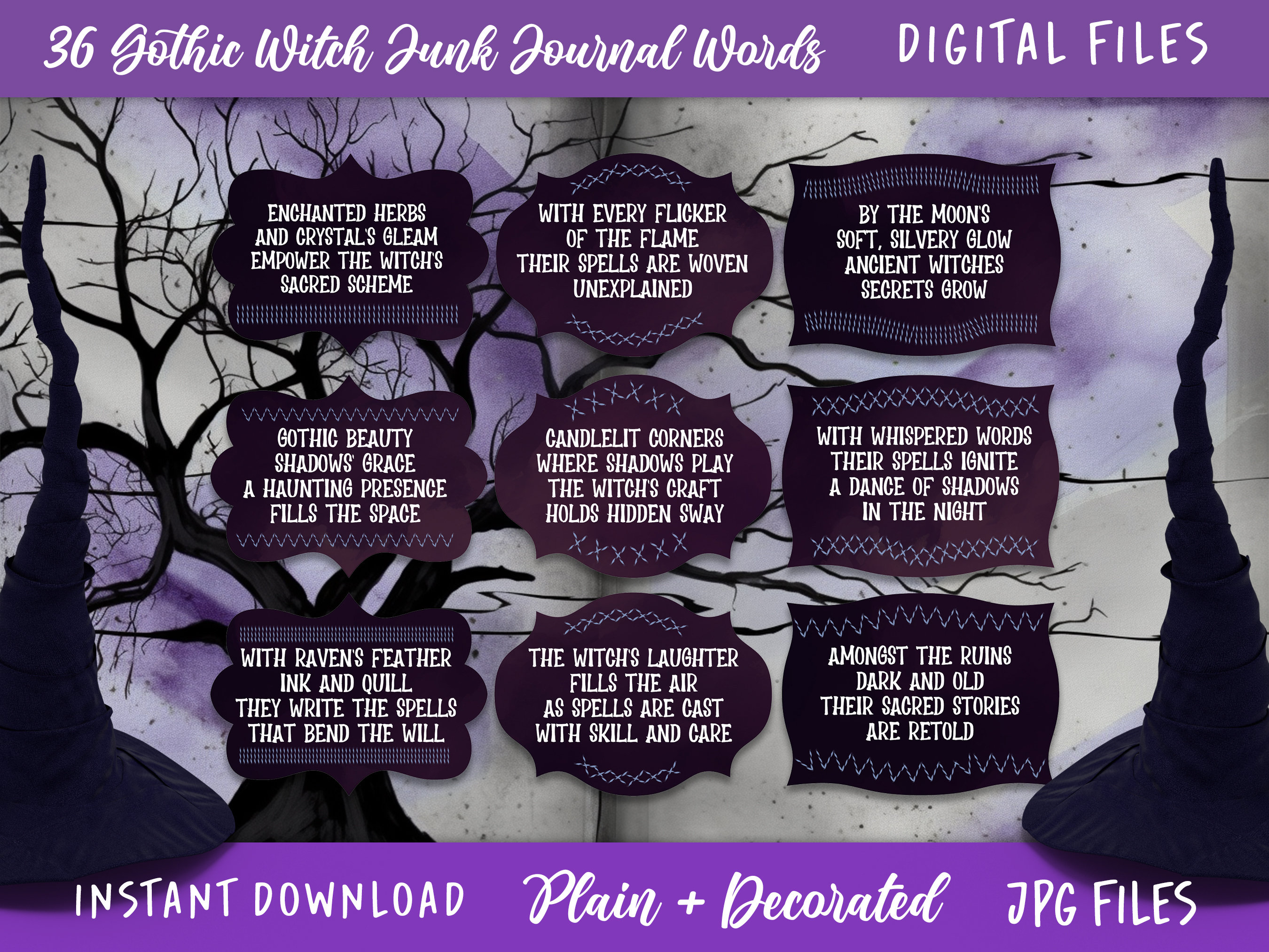 Gothic Witch Junk Journal Words Bundle - 36 Witch Quotes - Instant ...