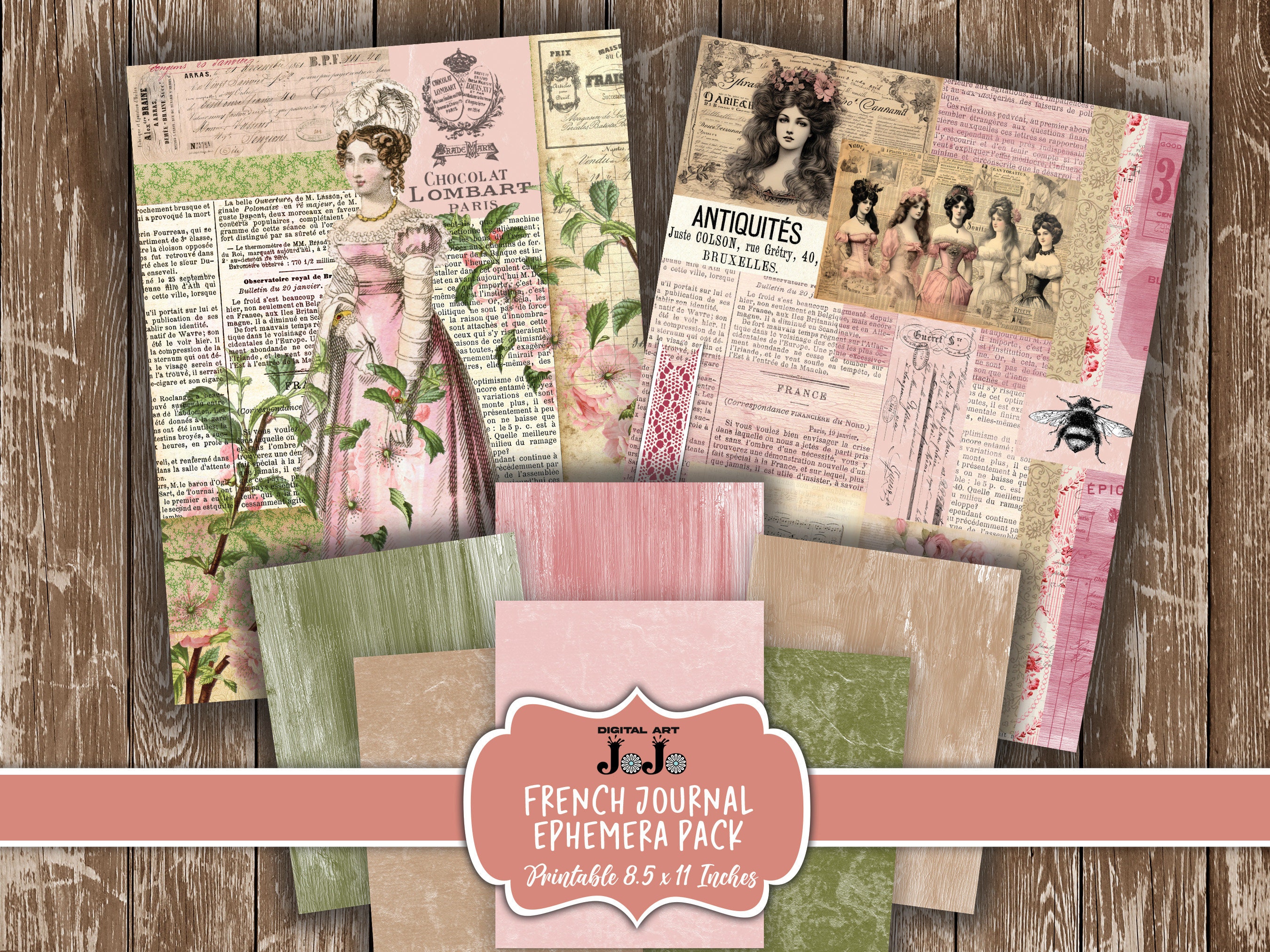 Vintage French Collage Kit, Junk Journal, Scrapbooking, Printable ...