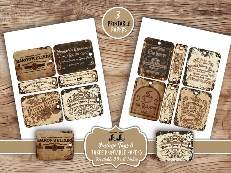 Junk Journal Vintage Tags, Distressed Scrapbook Labels, Printable ...