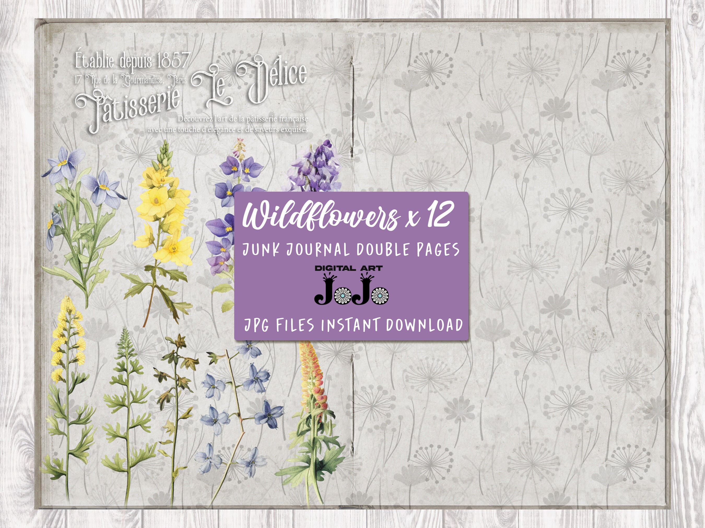 Watercolor Wildflowers Junk Journal Printable Papers, Wildflower ...