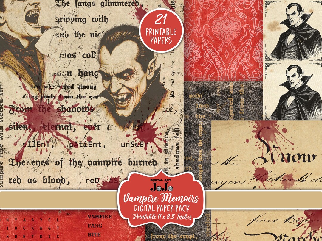 Printable Junk Journal Vampire Papers, Halloween Digital Ephemera for ...