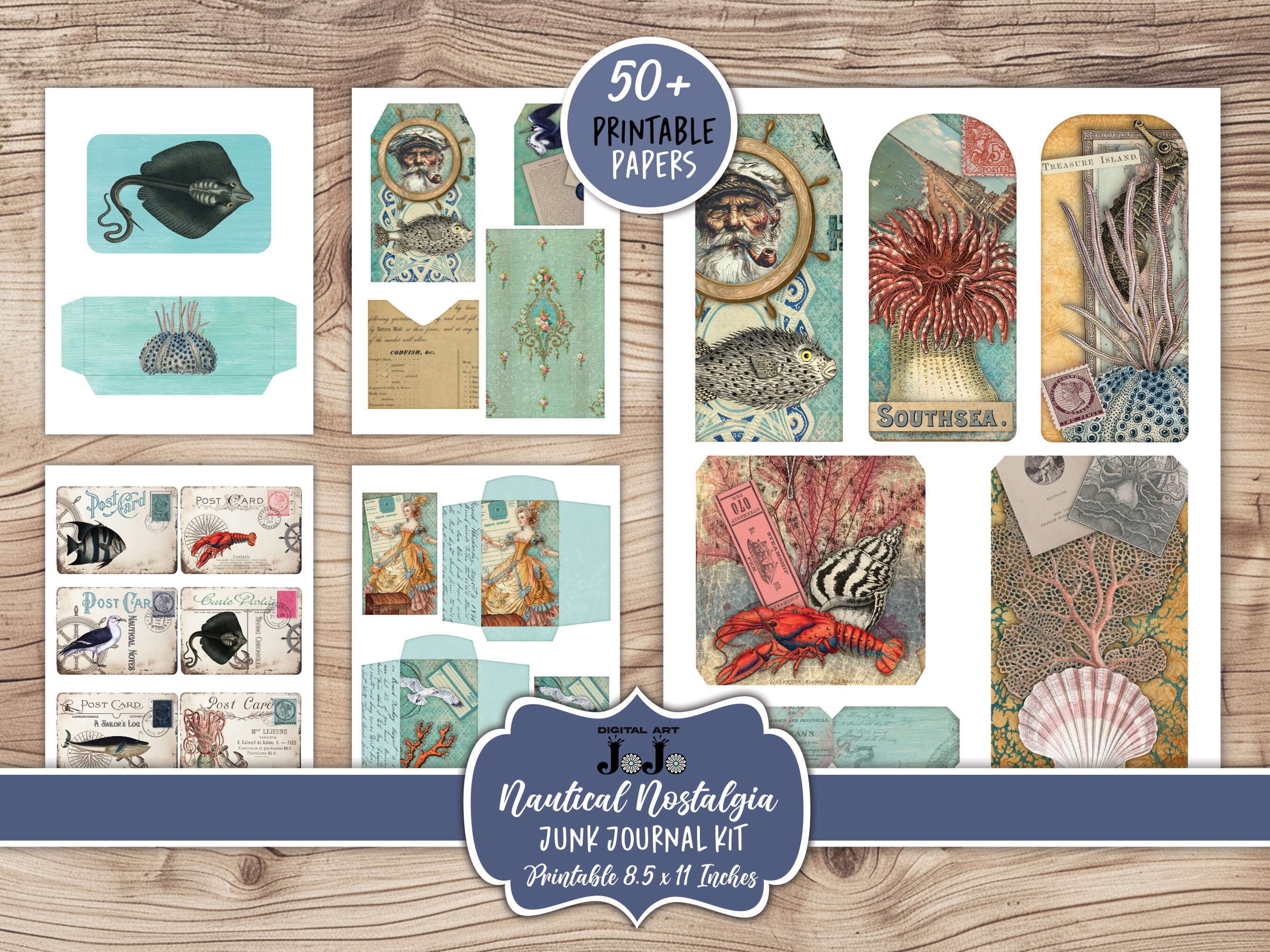 Nautical Junk Journal Kit, Digital Ocean Pages, Printable Ephemera ...
