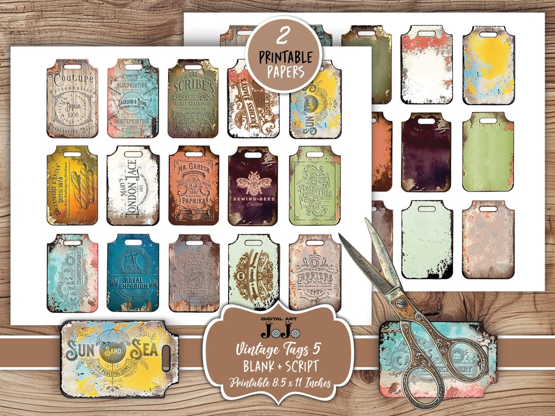 Vintage Junk Journal Tags, Digital Download Ephemera Kit, DIY ...
