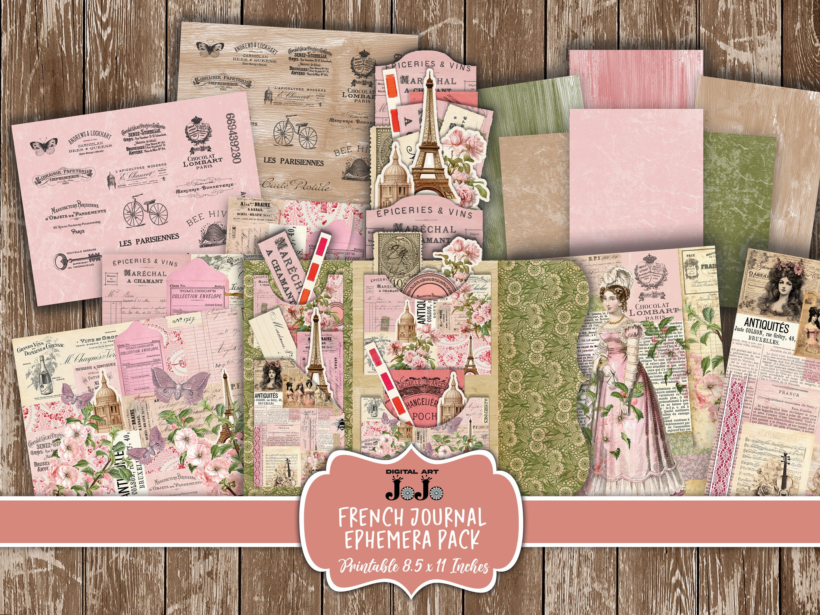 Vintage French Collage Kit, Junk Journal, Scrapbooking, Printable ...