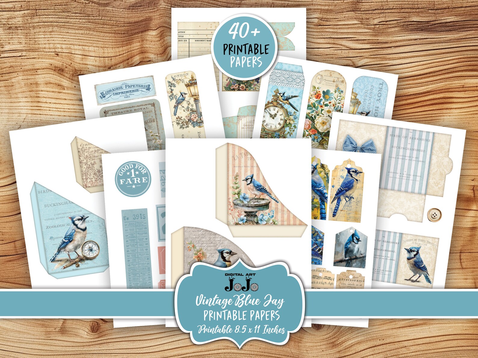 Birds Junk Journal Kit, Digital Nature Papers, Blue Jay Pages, Vintage ...