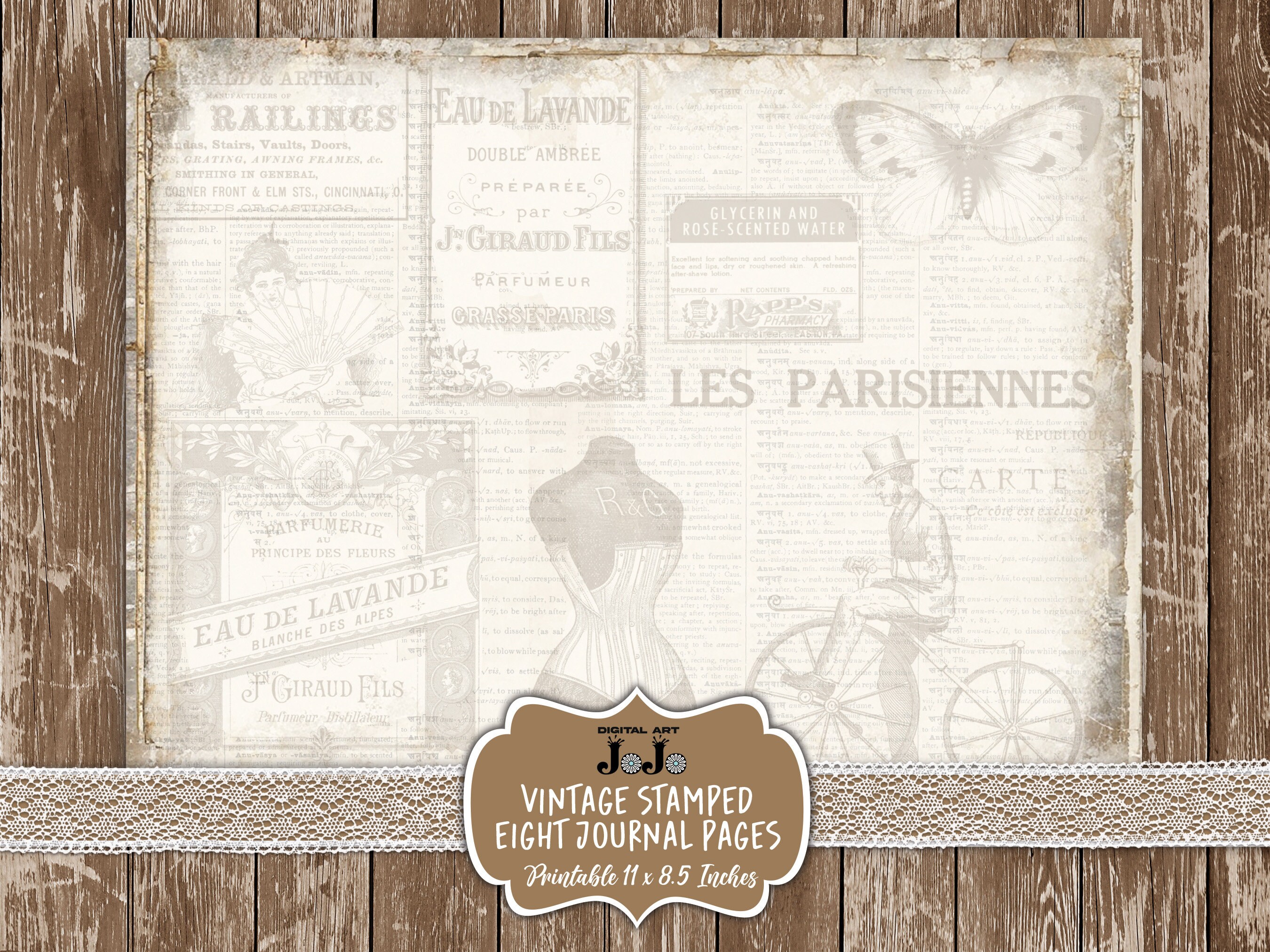 Handmade Junk Journal Printable Pages Pack, Neutral Stamped Vintage ...
