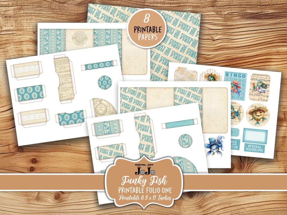 Funky Fish Printable Folio, Junk Journal Ephemera Kit, Whimsical ...