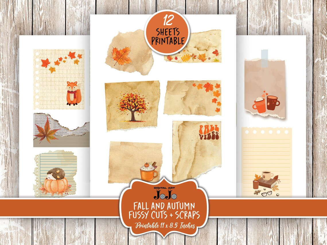 Fall Junk Journal Fussy Cuts, Autumn Scrapbook Scraps, Collage Lined ...