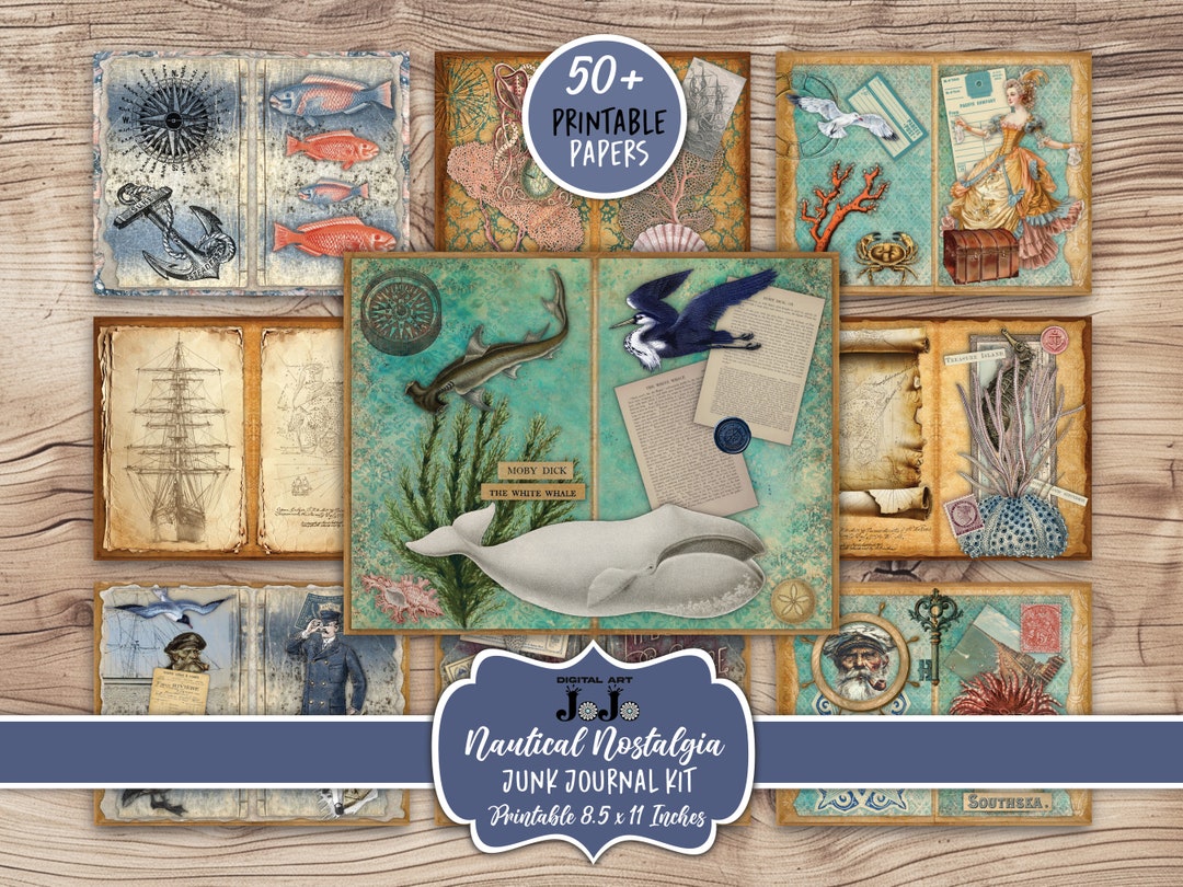 Nautical Junk Journal Kit, Digital Ocean Pages, Printable Ephemera ...