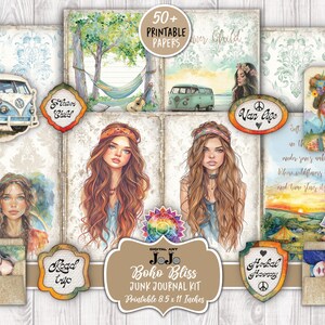 Hippie Junk Journal Kit, Boho Scrapbooking Pages, Printable Bohemian ...