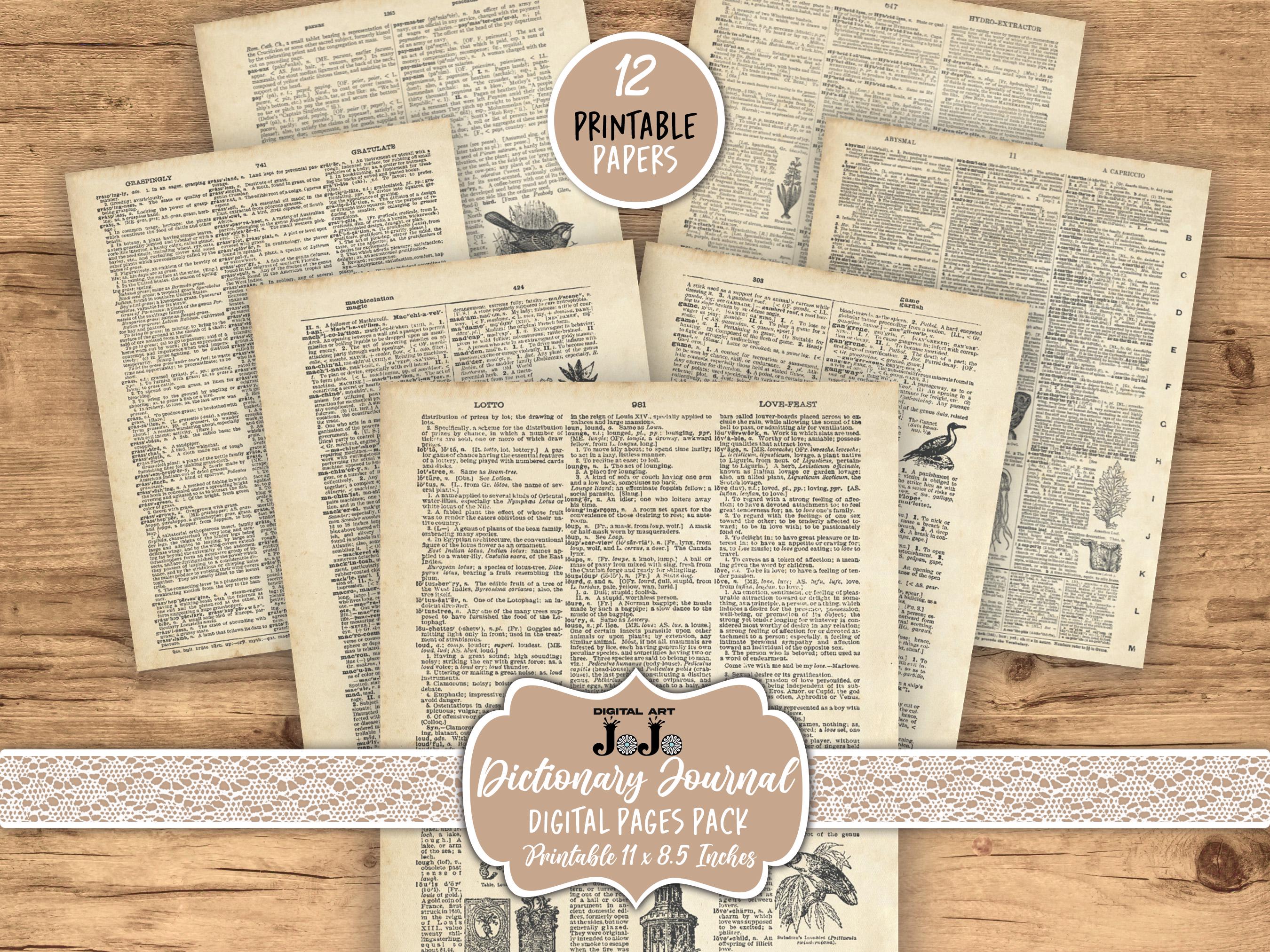 Junk Journal Dictionary Definition Pages, Vintage Printable Paper, Book ...