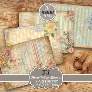 Shabby Ticking Stripes Papers, Printable Junk Journal Ephemera, Chic ...