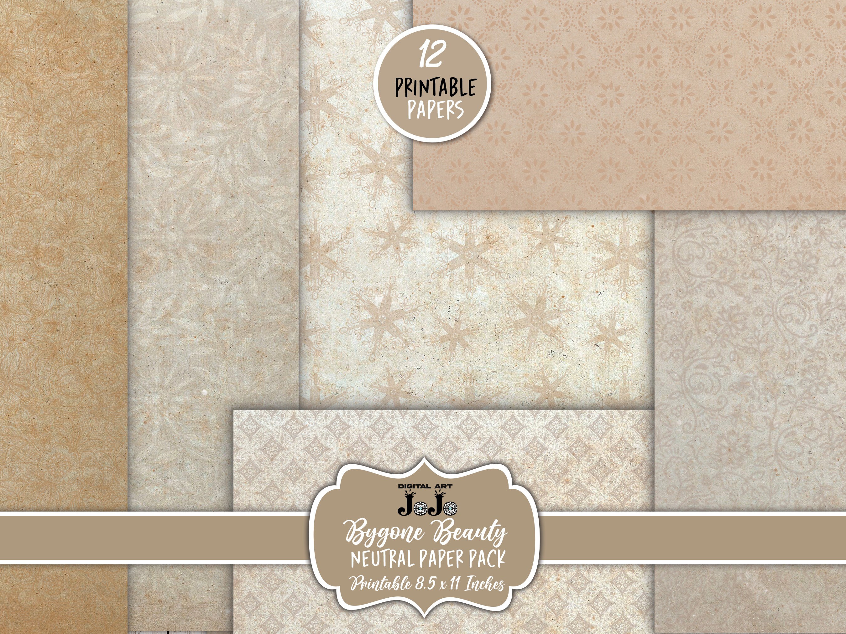 Neutral Junk Journal Printable Papers, Vintage Scrapbook Pages, Boho ...