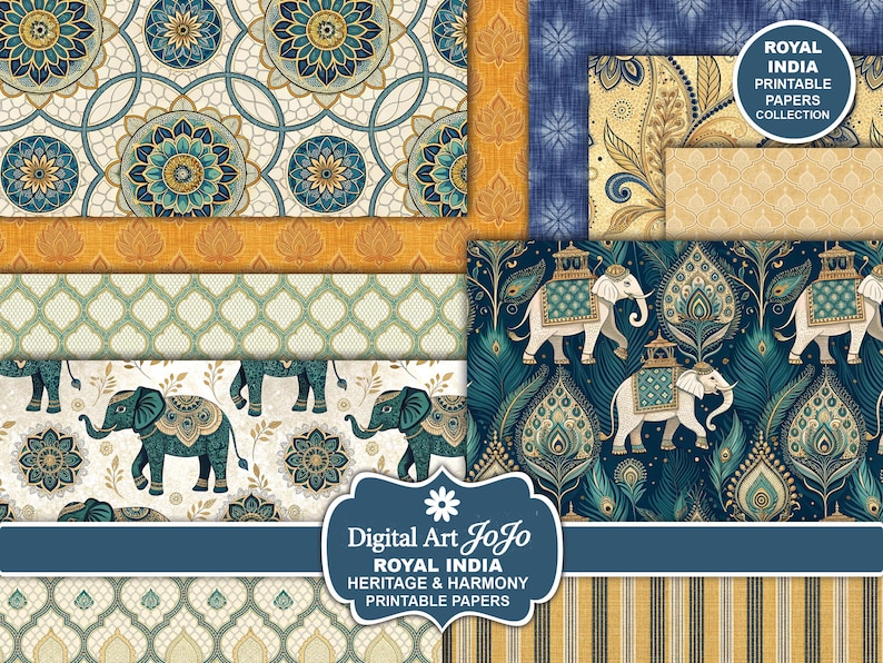 Royal India Printable Paper Pack – Junk Journal Papers, Indigo Blue ...