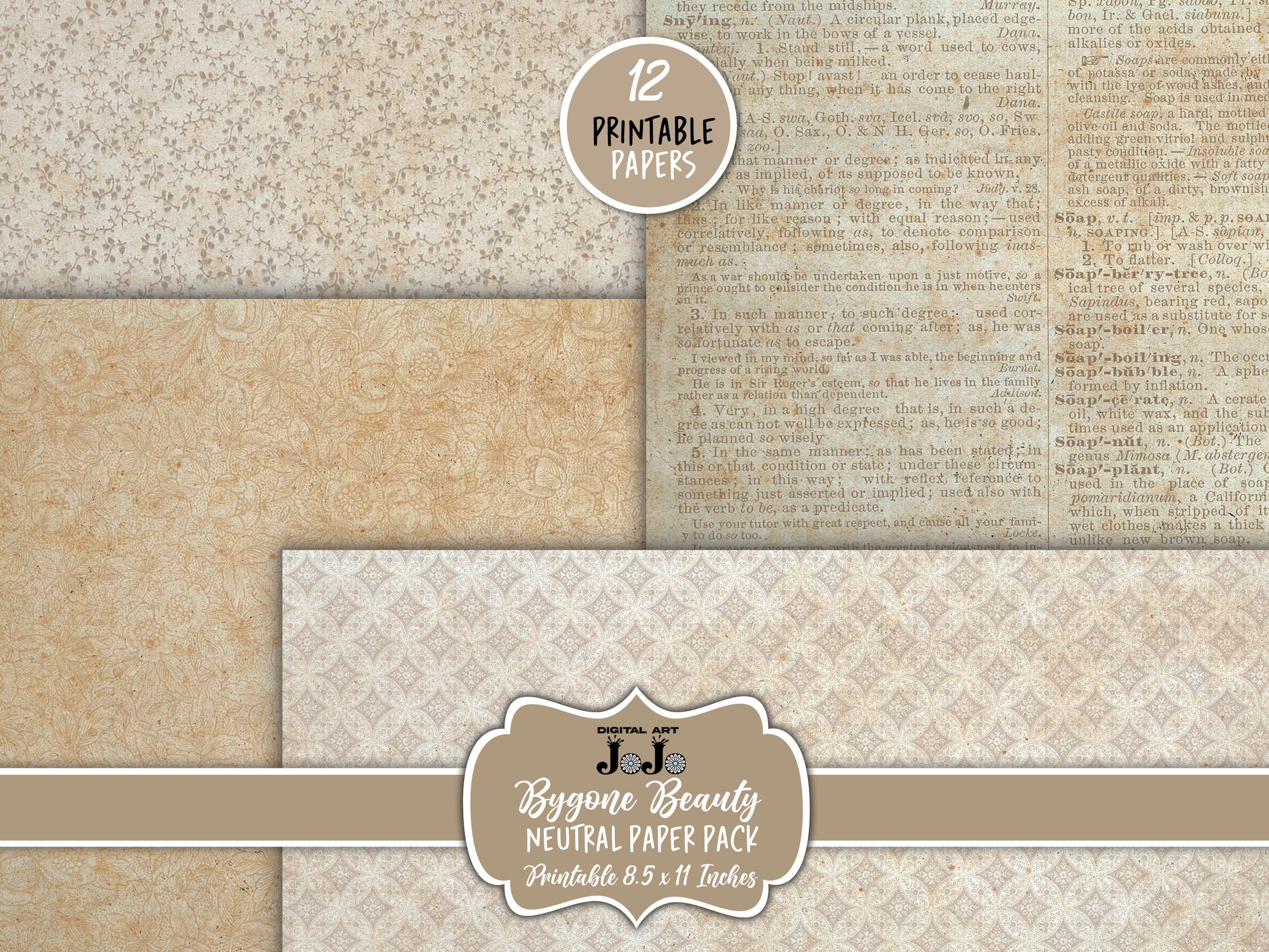 Neutral Junk Journal Printable Papers, Vintage Scrapbook Pages, Boho ...