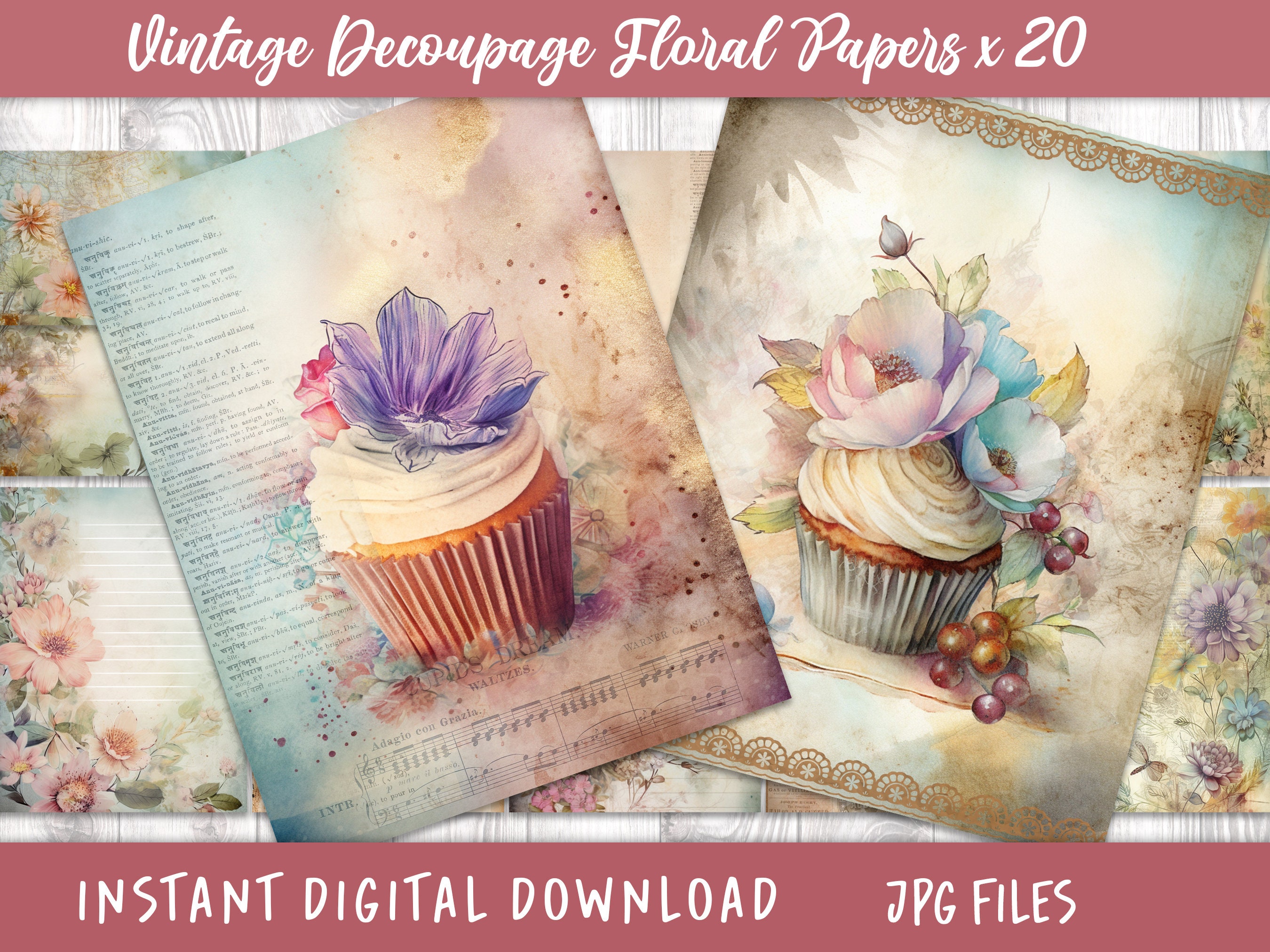 Vintage Floral Decoupage Papers, Junk Journal Supplies, Scrapbook Paper ...