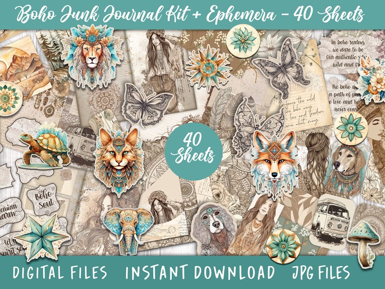 Boho Junk Journal Kits Digital Download Bohemian Printable Papers ...