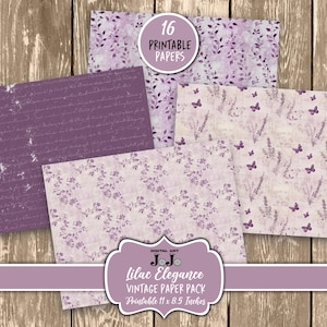 Lilac Vintage Junk Journal Papers, Scrapbook Purple Set, Digital ...