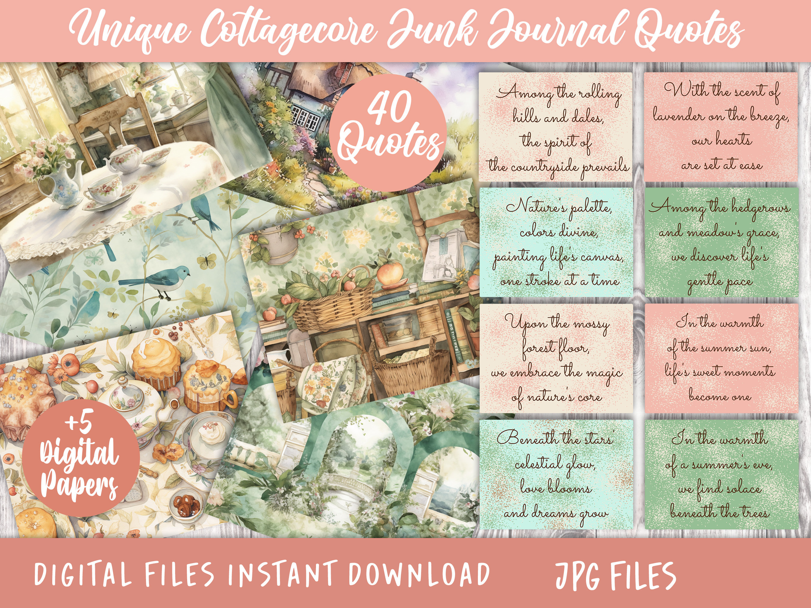 Cottagecore Junk Journal Digital Words, Printable Ephemera Vintage ...