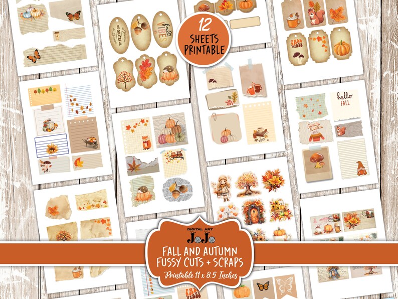 Fall Junk Journal Fussy Cuts, Autumn Scrapbook Scraps, Collage Lined ...