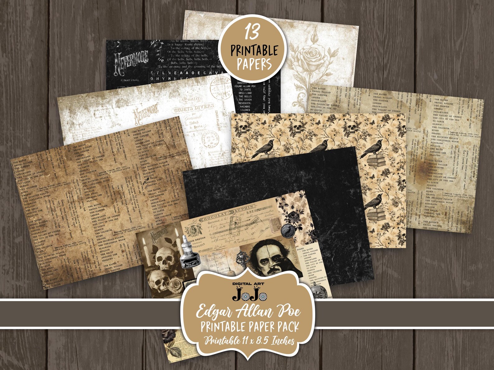 Edgar Allan Poe Junk Journal Papers, Vintage Gothic Pages, Printable ...